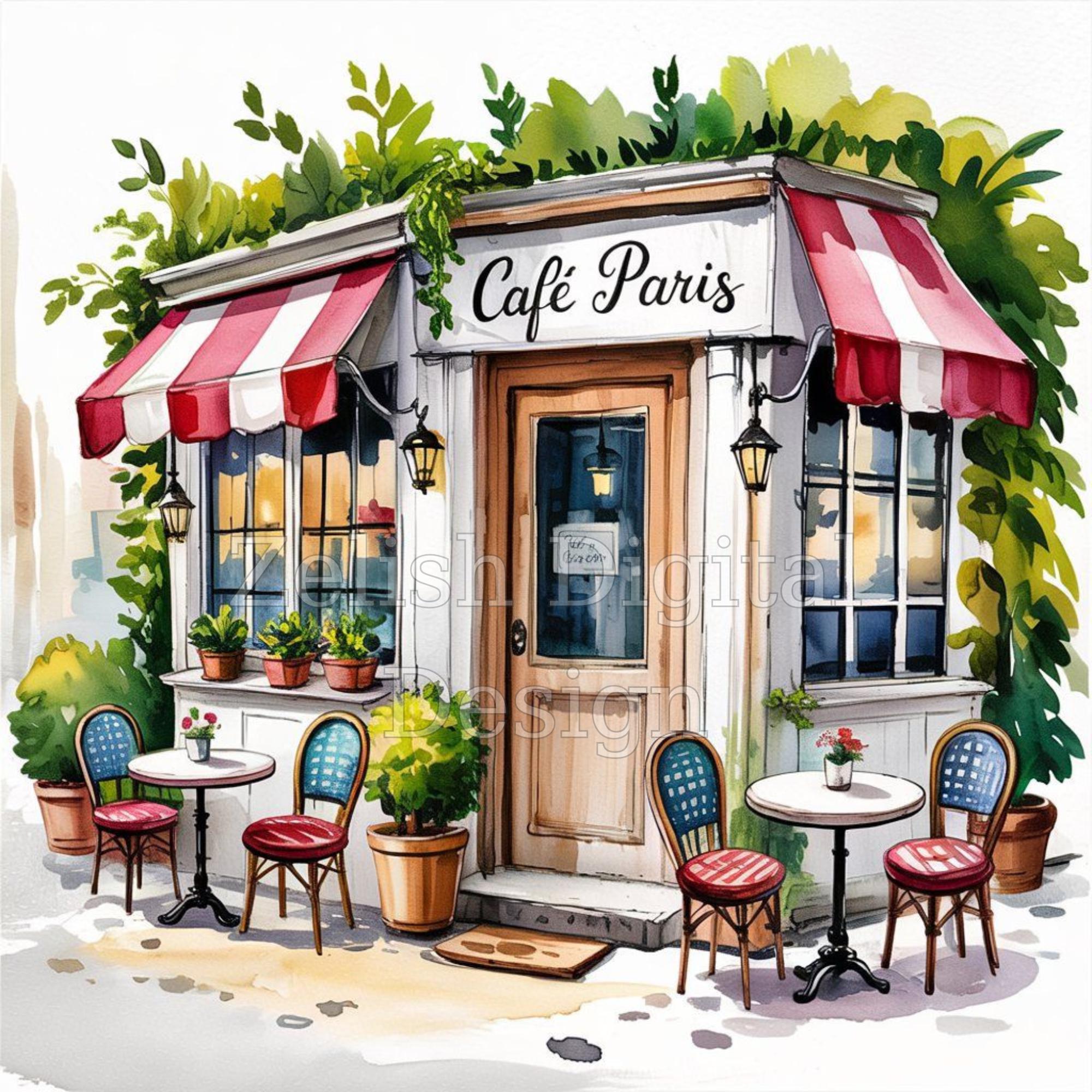 Watercolor Paris Cafe Clipart Bundle, Parisian Cafes, Paris Travel Art ...