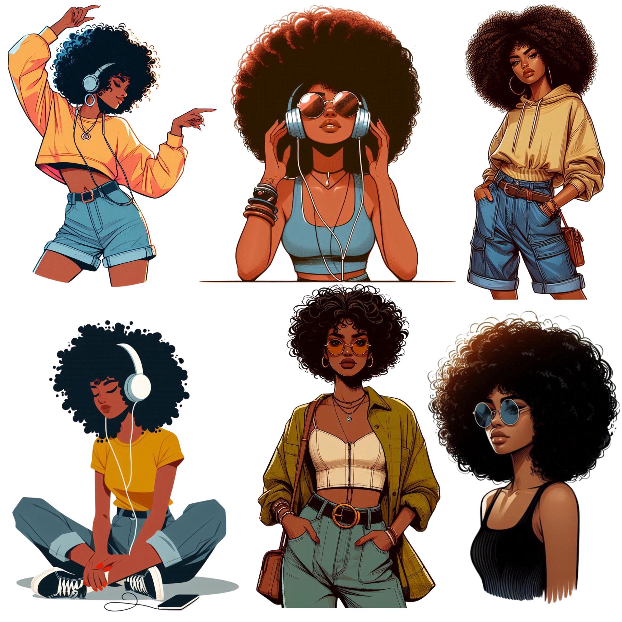 40 Black Girl Clipart Bundle, Big Hair Afro Girl Clipart, Denim Girl ...