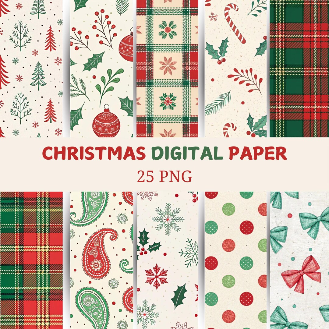 Christmas Digital Paper Set, 25 Png, Holiday Backgrounds for Crafting ...