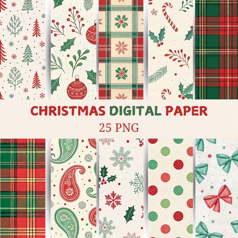 Christmas Digital Paper Set, 25 Png, Holiday Backgrounds for Crafting ...