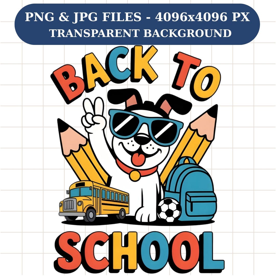 Back to School Dog Clipart: Cartoon PNG & JPG (instant Download) - Etsy