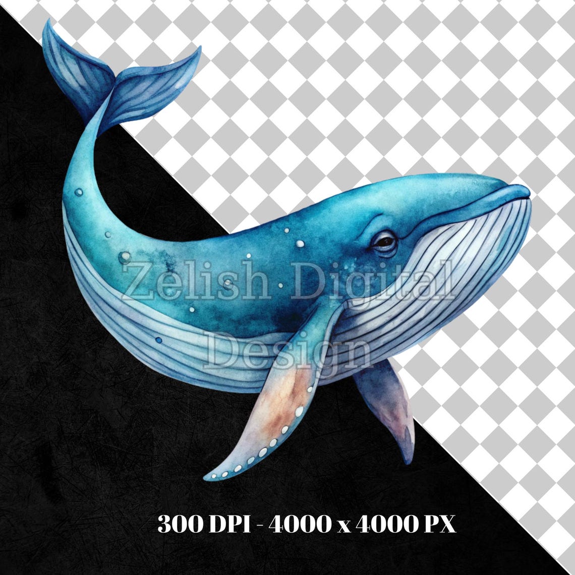 Watercolor Whale Clipart Bundle, Cute Whale Illustration, Printable ...