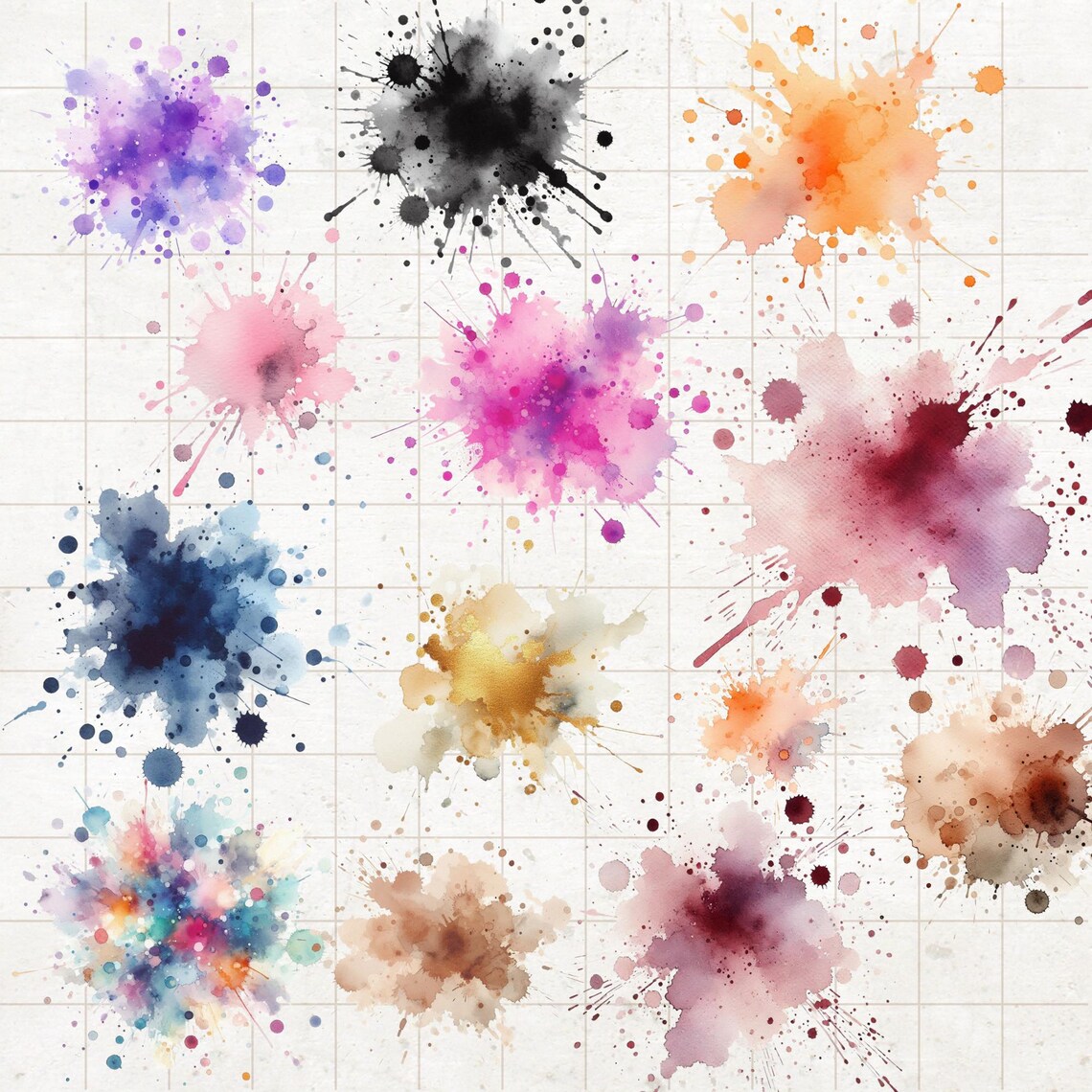 35 Pastel Watercolor Alcohol Ink Splash Clipart Bundle, Paint Splatter ...