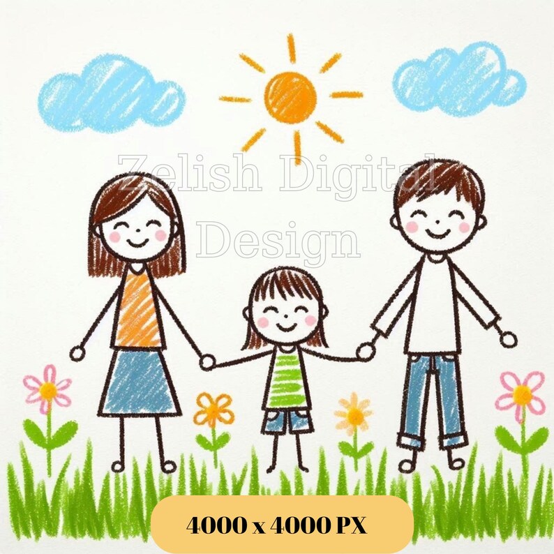 Family Stick Figure Clipart: Crayon Style Illustrations (JPG Bundle) - Etsy