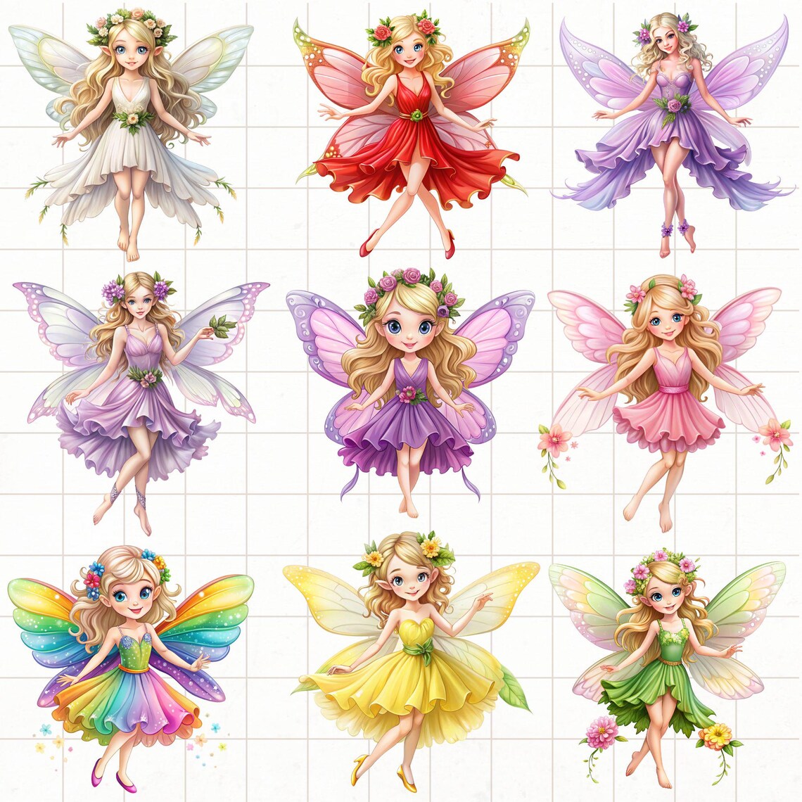Whimsical Spring Fairy Clipart Bundle: 20 PNG Illustrations (digital ...
