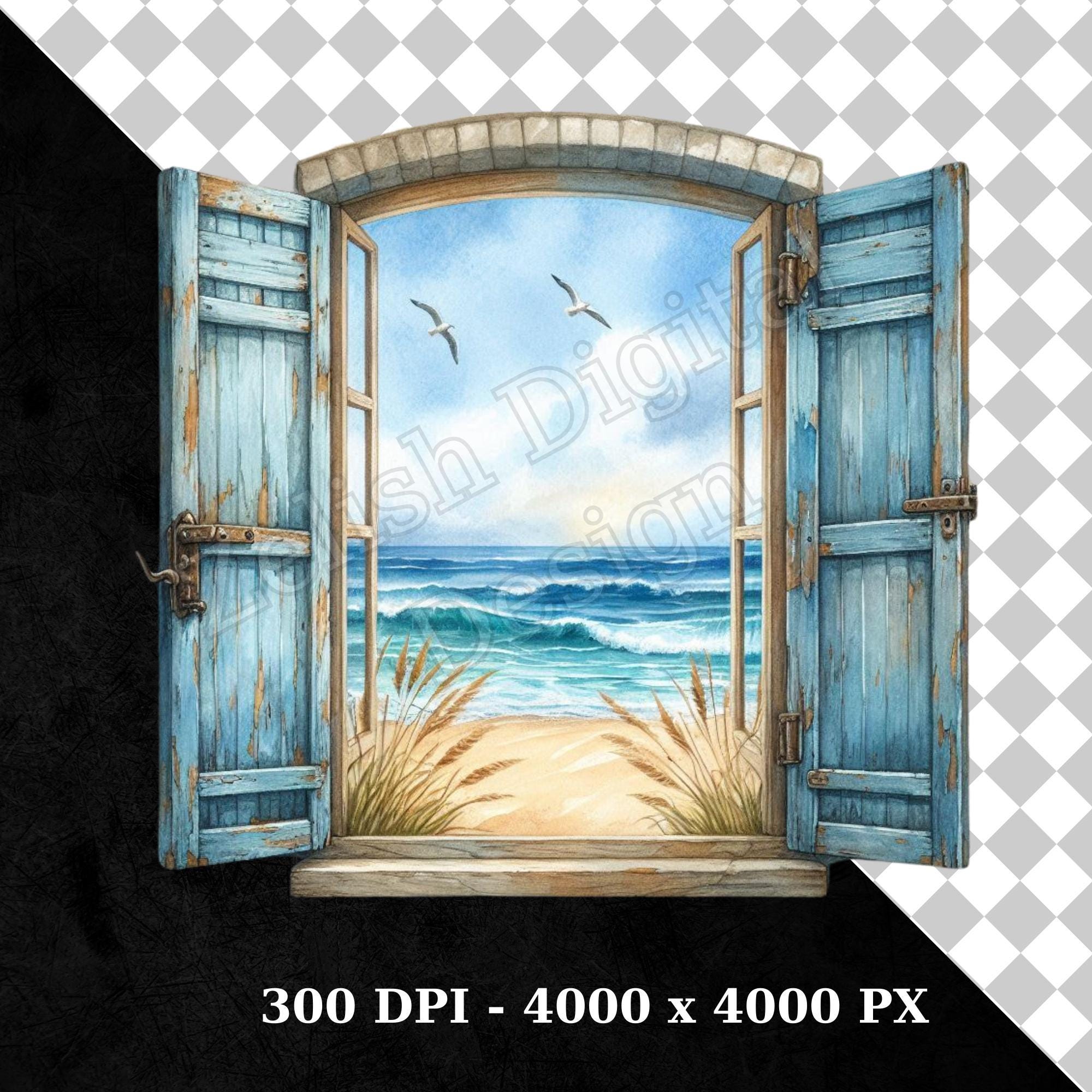 15 Window Ocean View Clipart Bundle, Window to Sea Clipart, Printable ...
