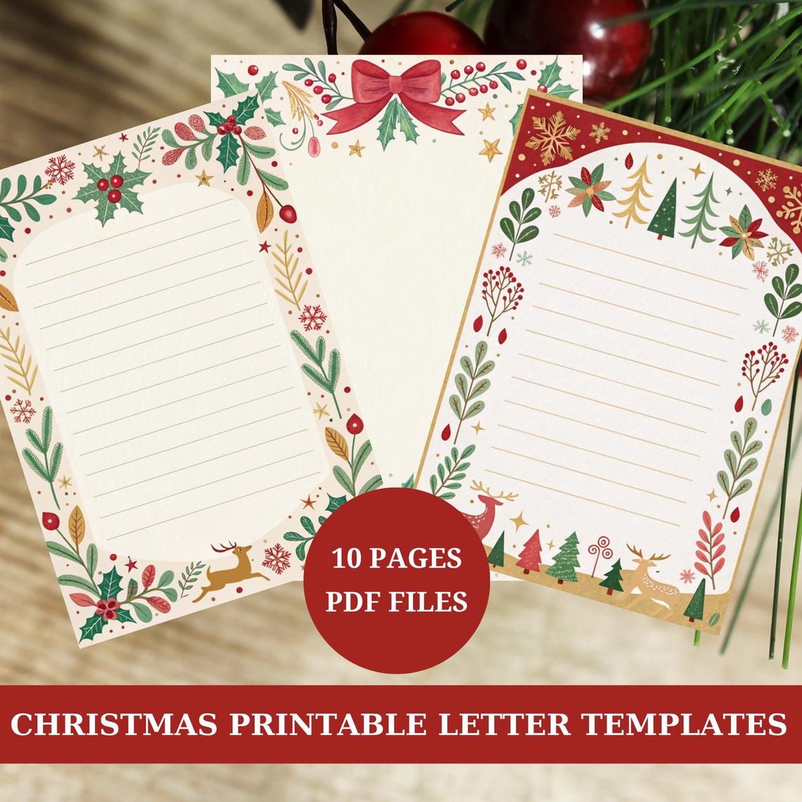 Printable Christmas Letter Templates, Christmas Letter Paper, 10 Letter ...