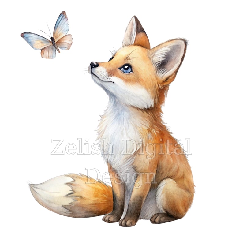 Fox and Butterfly Watercolor Clipart Bundle: Baby Animal Illustrations ...