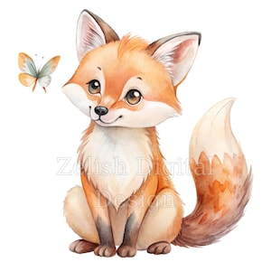 Fox and Butterfly Watercolor Clipart Bundle: Baby Animal Illustrations ...