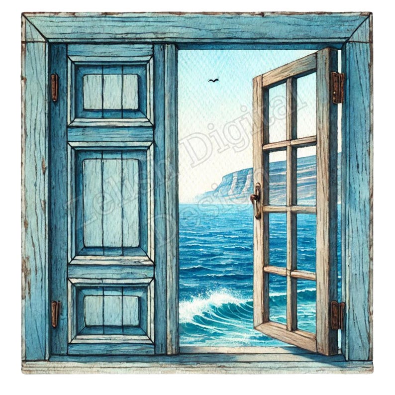 15 Window Ocean View Clipart Bundle, Window to Sea Clipart, Printable ...