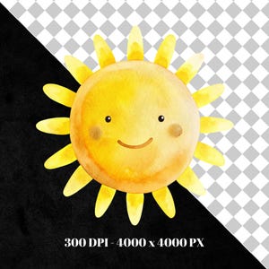 Watercolor Smiling Sun Clipart Bundle: Nursery Art Pngs (digital ...