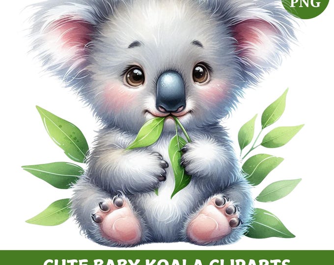 Baby Koala Clipart, Watercolor Koala Clipart, Koala PNG, Nursery ...