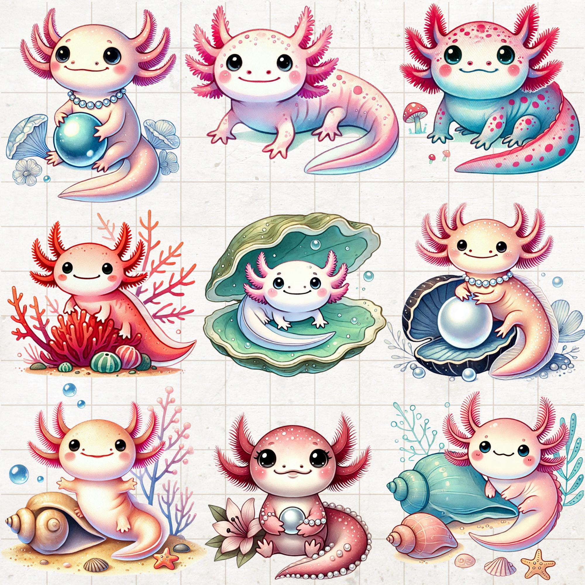 Cute Axolotl Clipart Bundle, Axolotl Illustrations, 20 Transparent Png ...