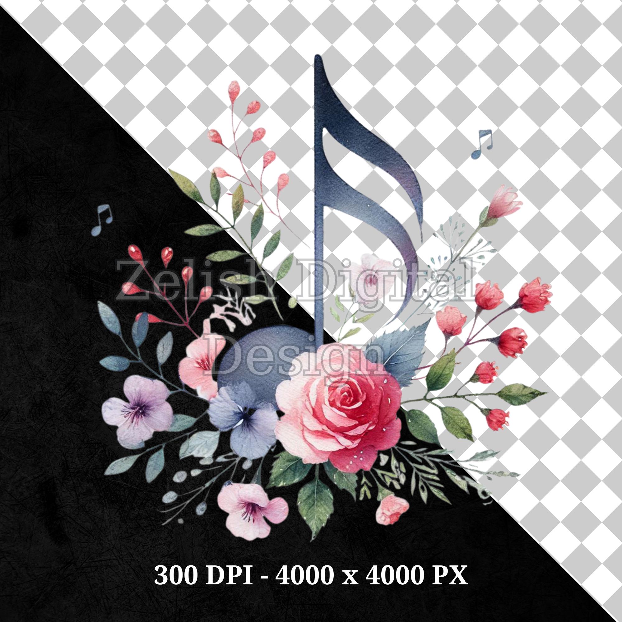 Floral Music Note Clipart Bundle, 16 Transparent Png, Printable ...