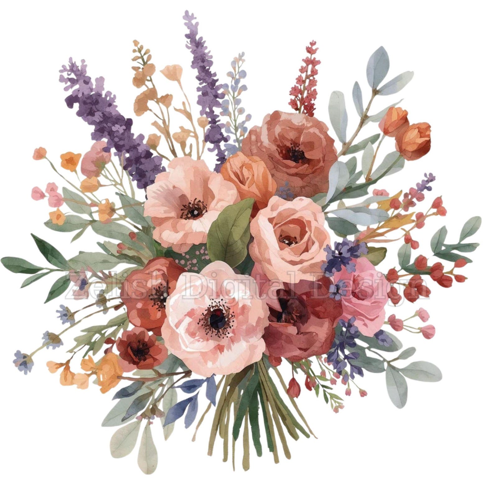 7 Watercolor Flowers Bouquet Clipart Bundle: PNG JPG Files, Digital ...