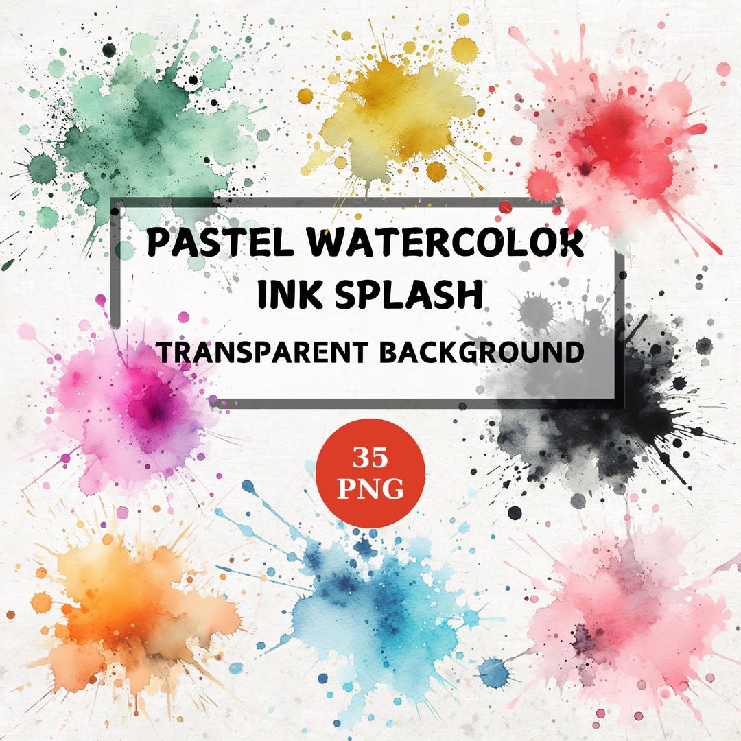 35 Pastel Watercolor Alcohol Ink Splash Clipart Bundle, Paint Splatter ...
