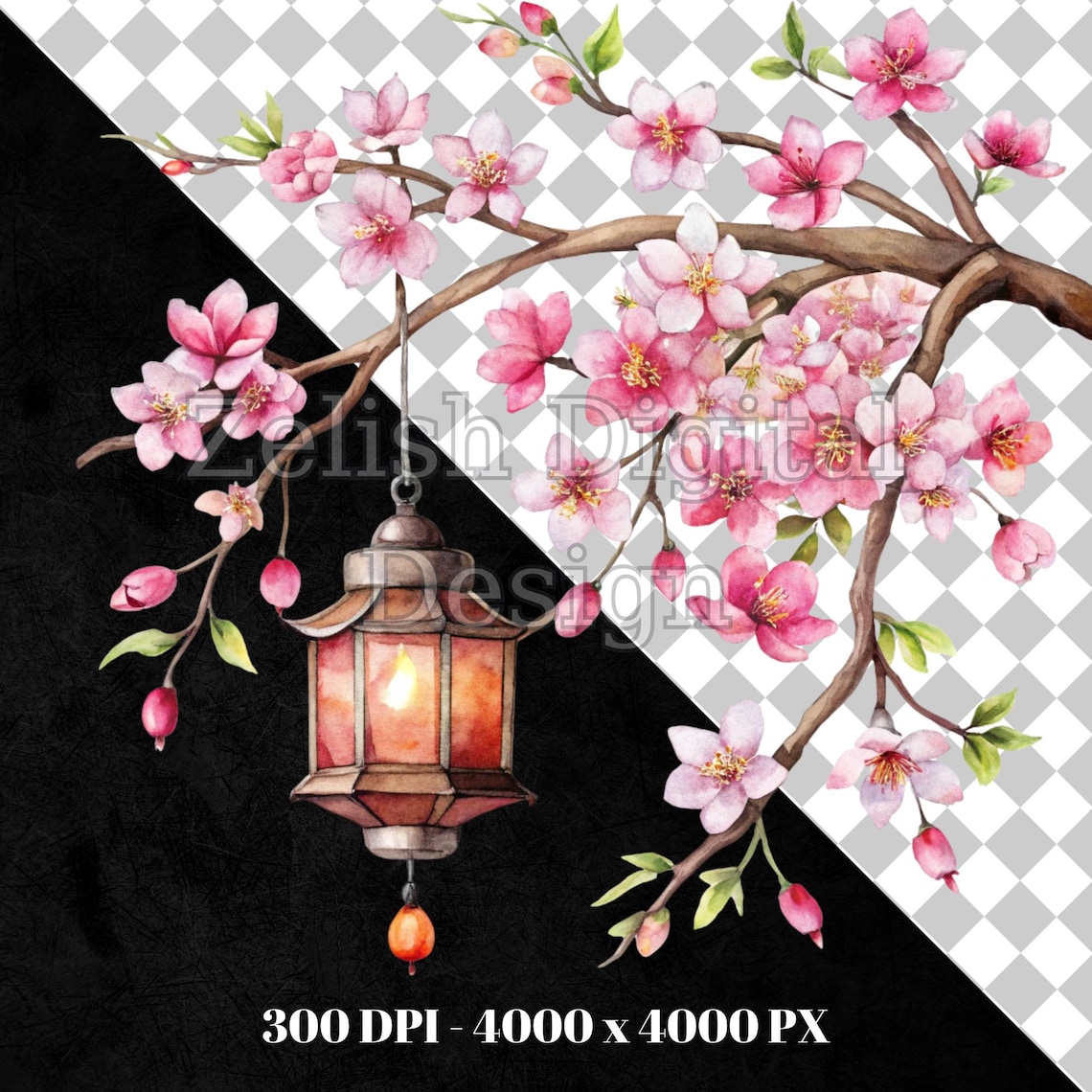Watercolor Sakura Clipart Bundle: Japanese Cherry Blossom Illustrations ...