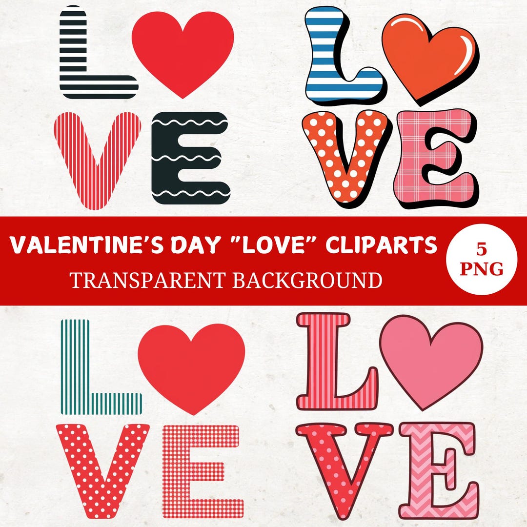 Valentine's Day Love Clipart Bundle: 5 PNG Designs (digital Download ...