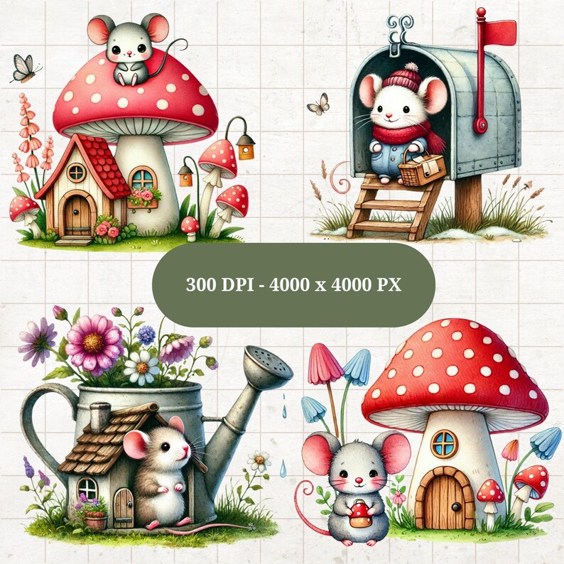 Watercolor Mouse House Clipart: Whimsical PNG Bundle (digital Download ...