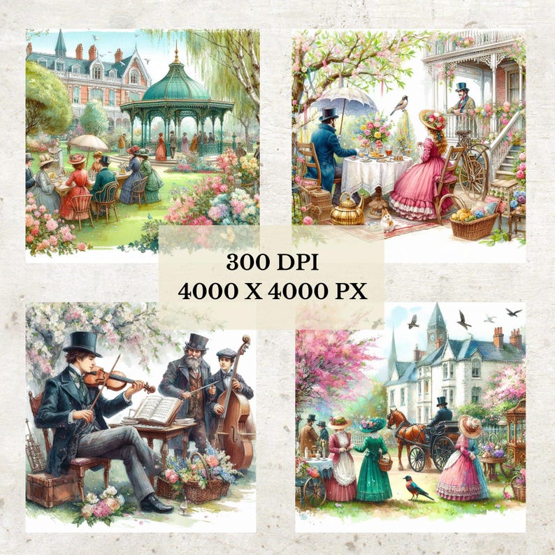 Watercolor Victorian Spring Clipart Bundle, 16 High-quality Png ...
