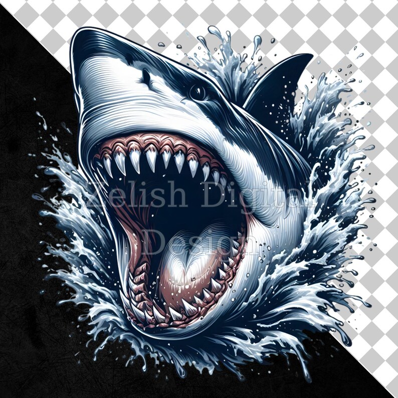 Fierce Shark Clipart Bundle: Transparent PNG Graphics, Digital Download ...