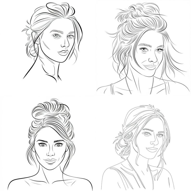 16 Woman Face Clipart, Face Line Art Clipart, High Quality Png, Digital ...