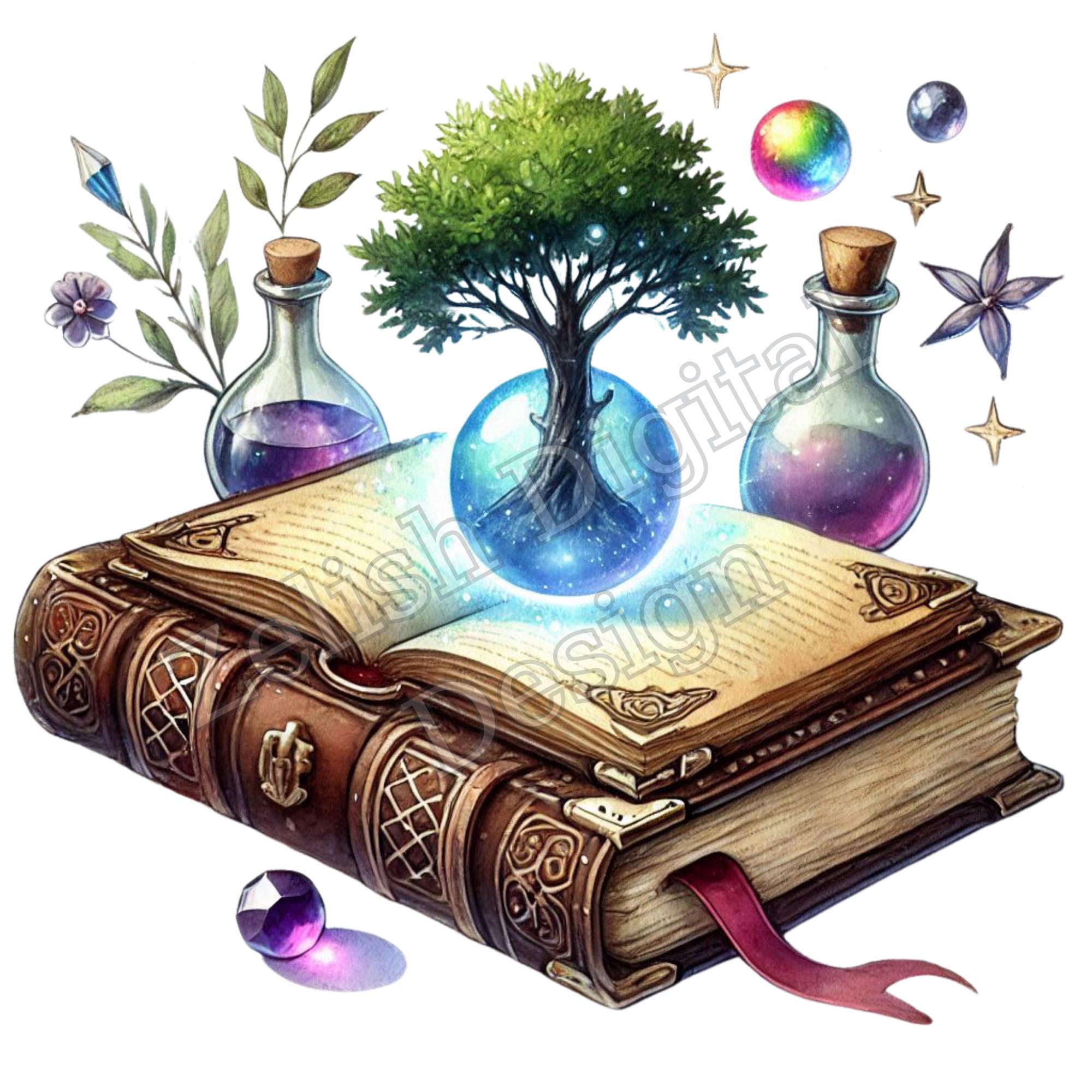 Magic Book Clipart Bundle, Fantasy Book Clipart, Printable Watercolor ...