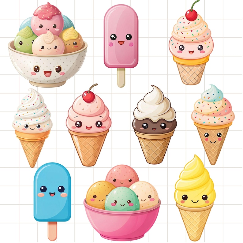 Kawaii Ice Cream Clipart, Dessert Illustrations (digital Download) - Etsy