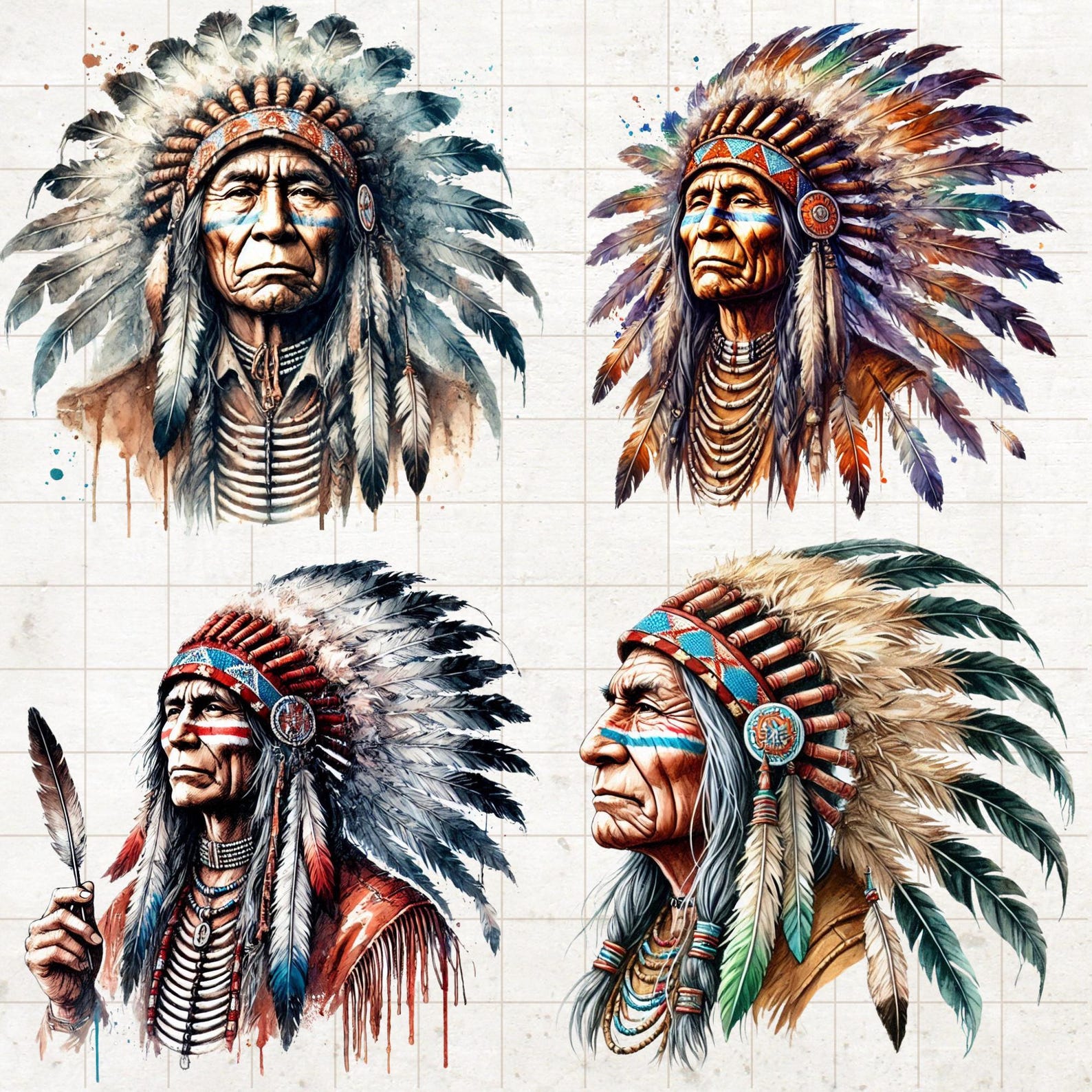 Native American Indian Chief Clipart, 16 Watercolor Transparent Png ...