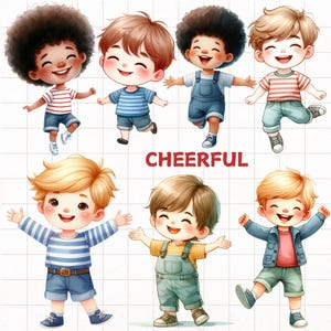 Watercolor Boy Emotions Clipart Bundle: 64 PNG Illustrations (digital ...