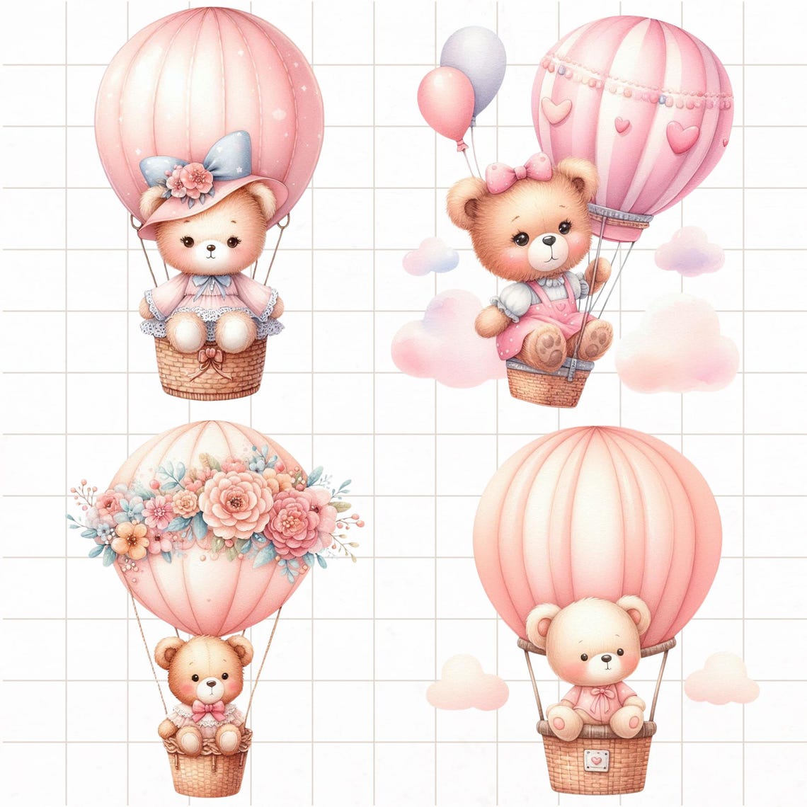 Pink Teddy Bear Cliparts, Watercolor Tedyy Bear Baby Shower Png, Baby ...