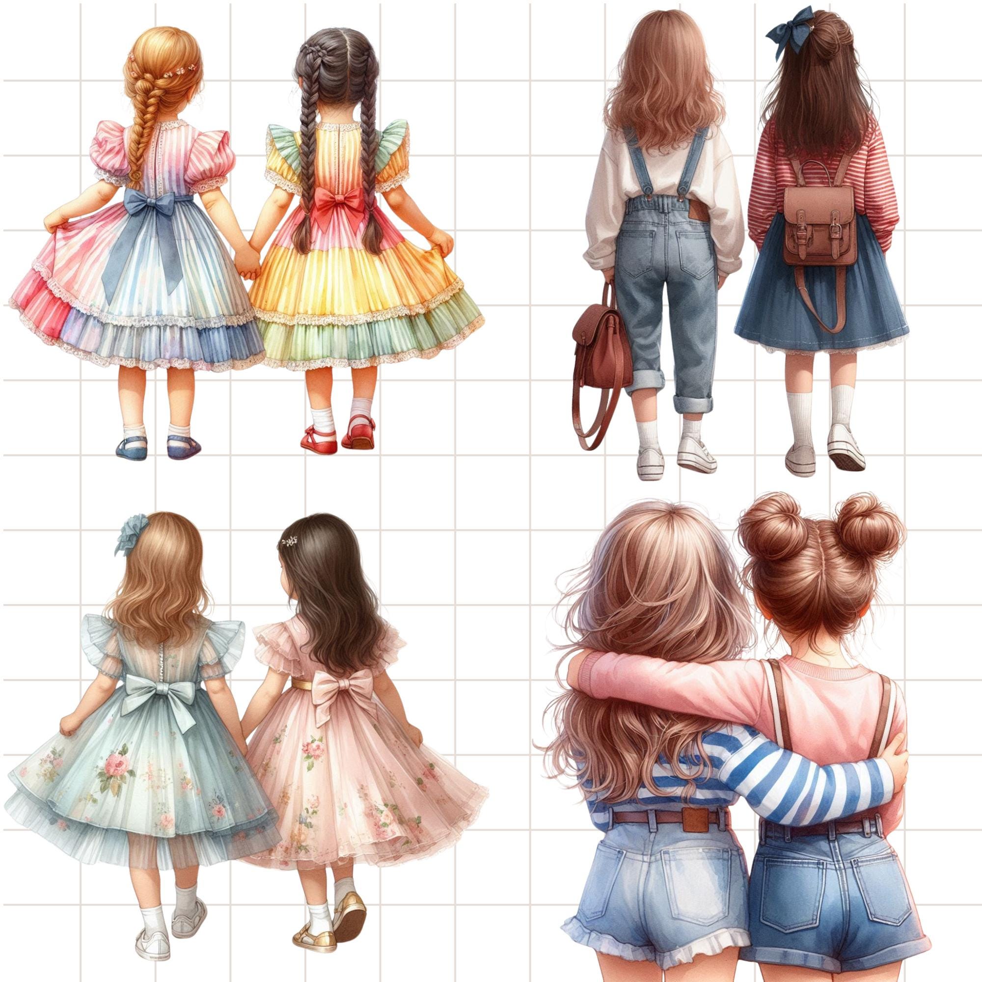 Watercolor Best Friends Clipart Bundle, Besties Clipart, Sisters Png ...