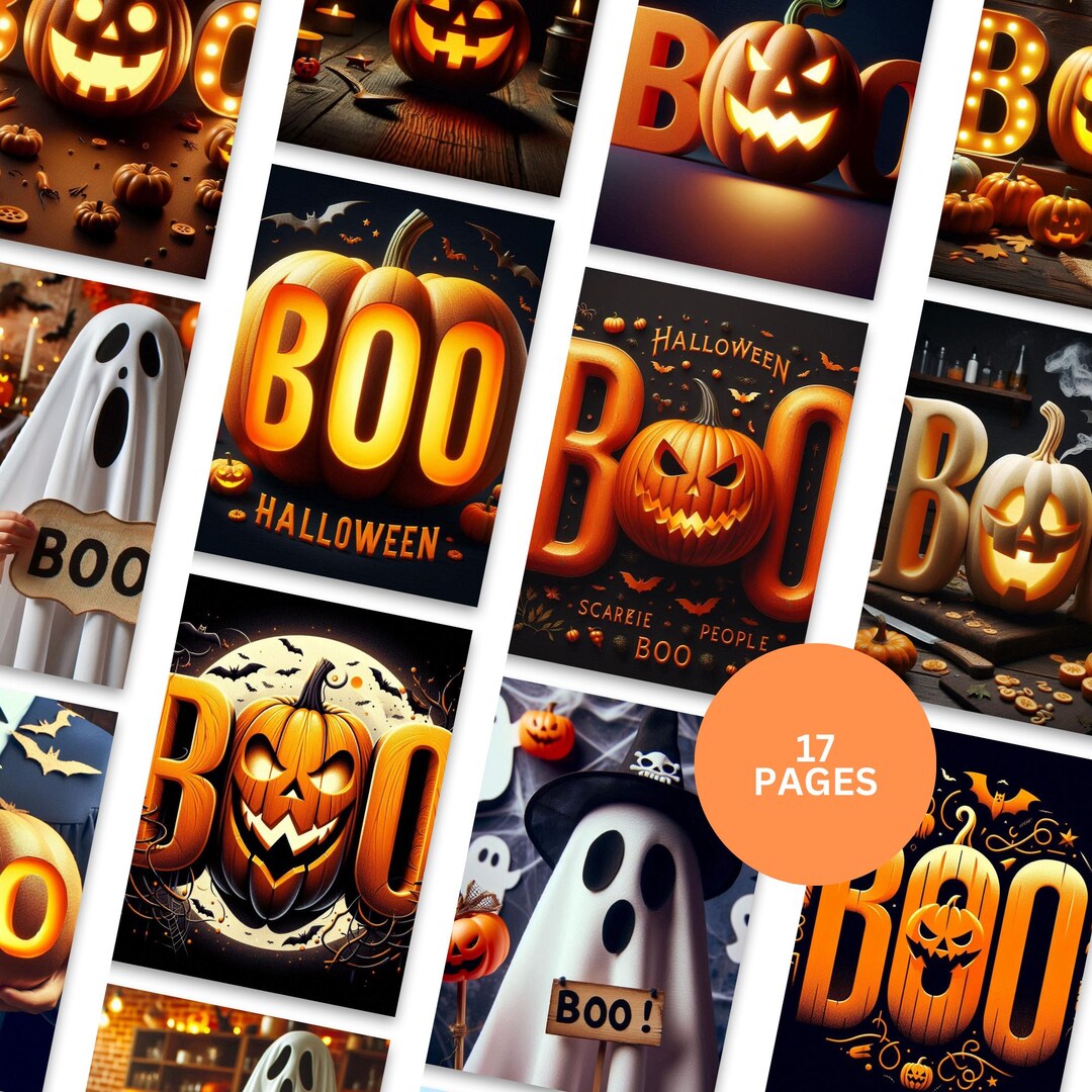Halloween Boo Pumpkin Designs, 17 Png Bundle for DIY Crafts, Spooky ...