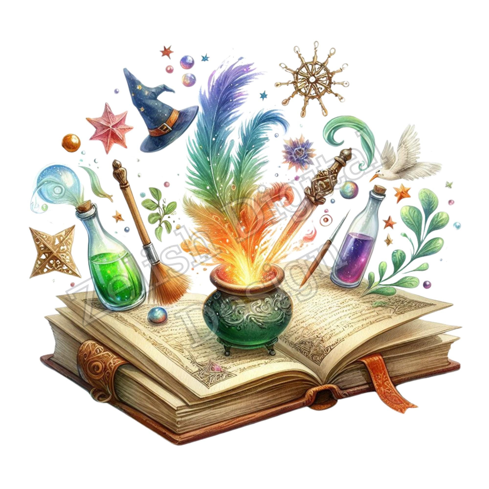 Magic Book Clipart Bundle, Fantasy Book Clipart, Printable Watercolor ...