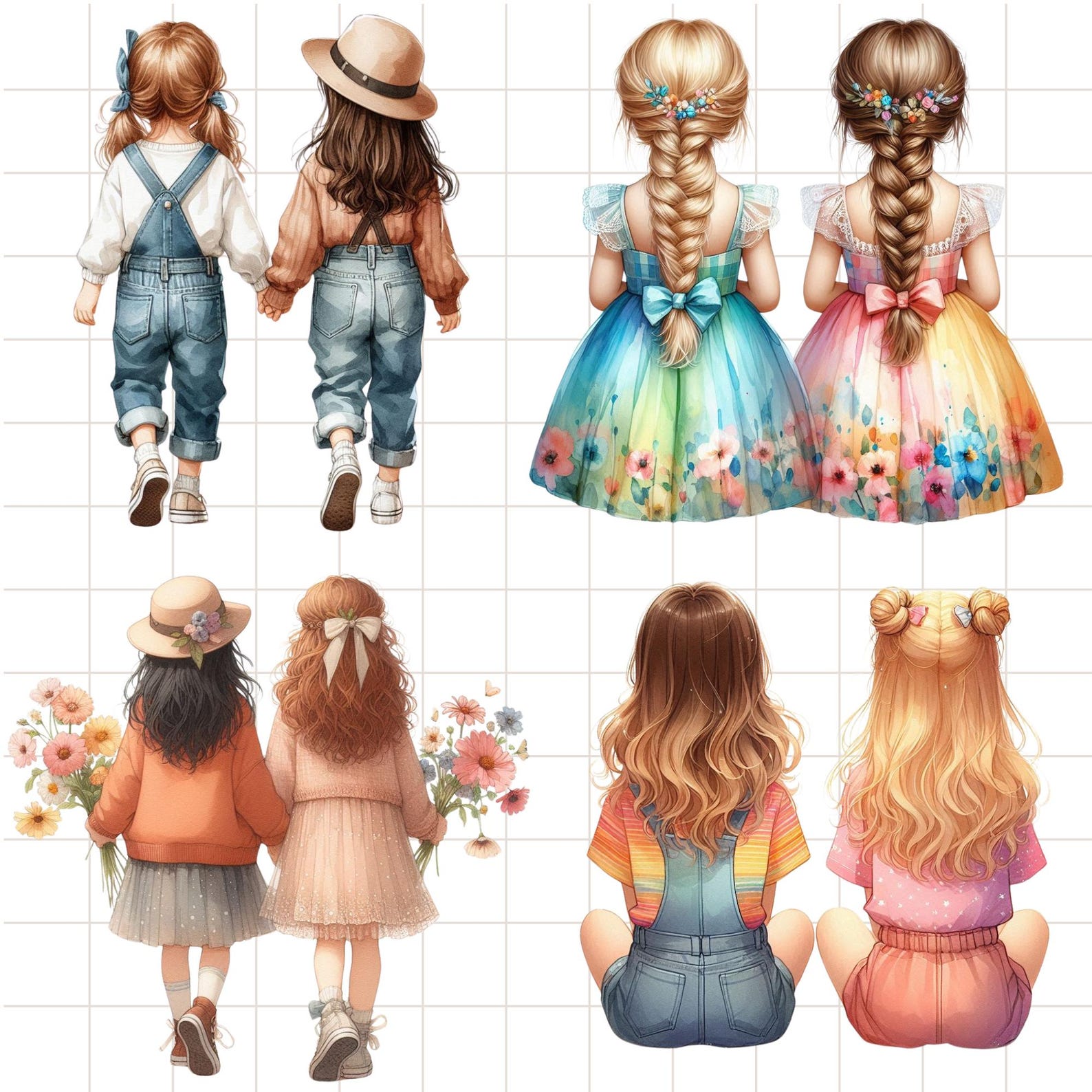 Watercolor Best Friends Clipart Bundle, Besties Clipart, Sisters Png ...