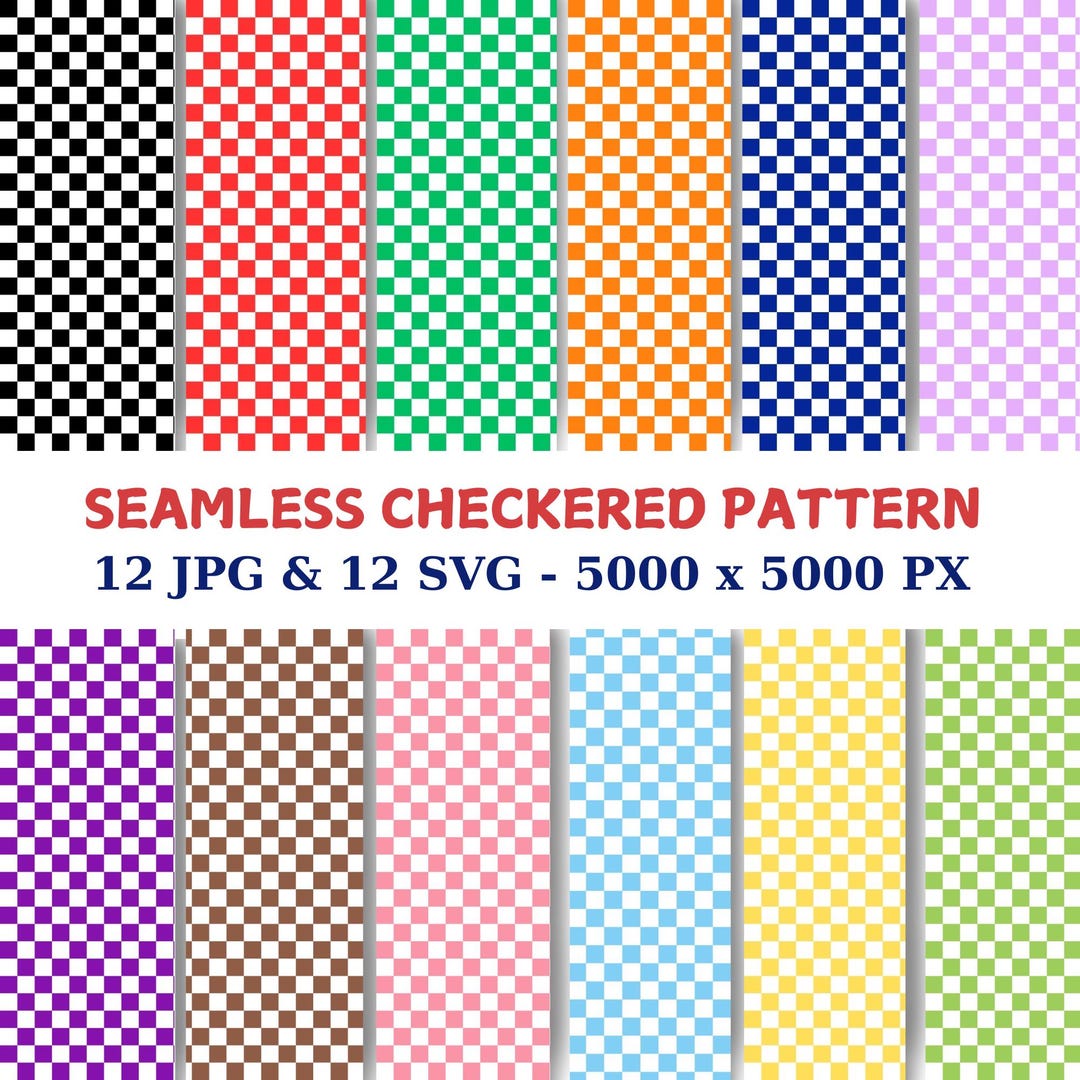 Seamless Checkered Pattern Jpg and Svg Papers, 12 Colors Checkered ...