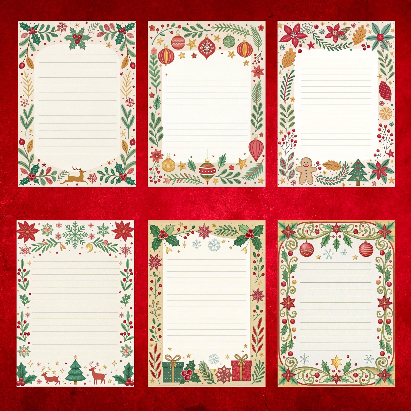 Christmas Letter Papers: Festive Holiday Designs (PDF Download) - Etsy