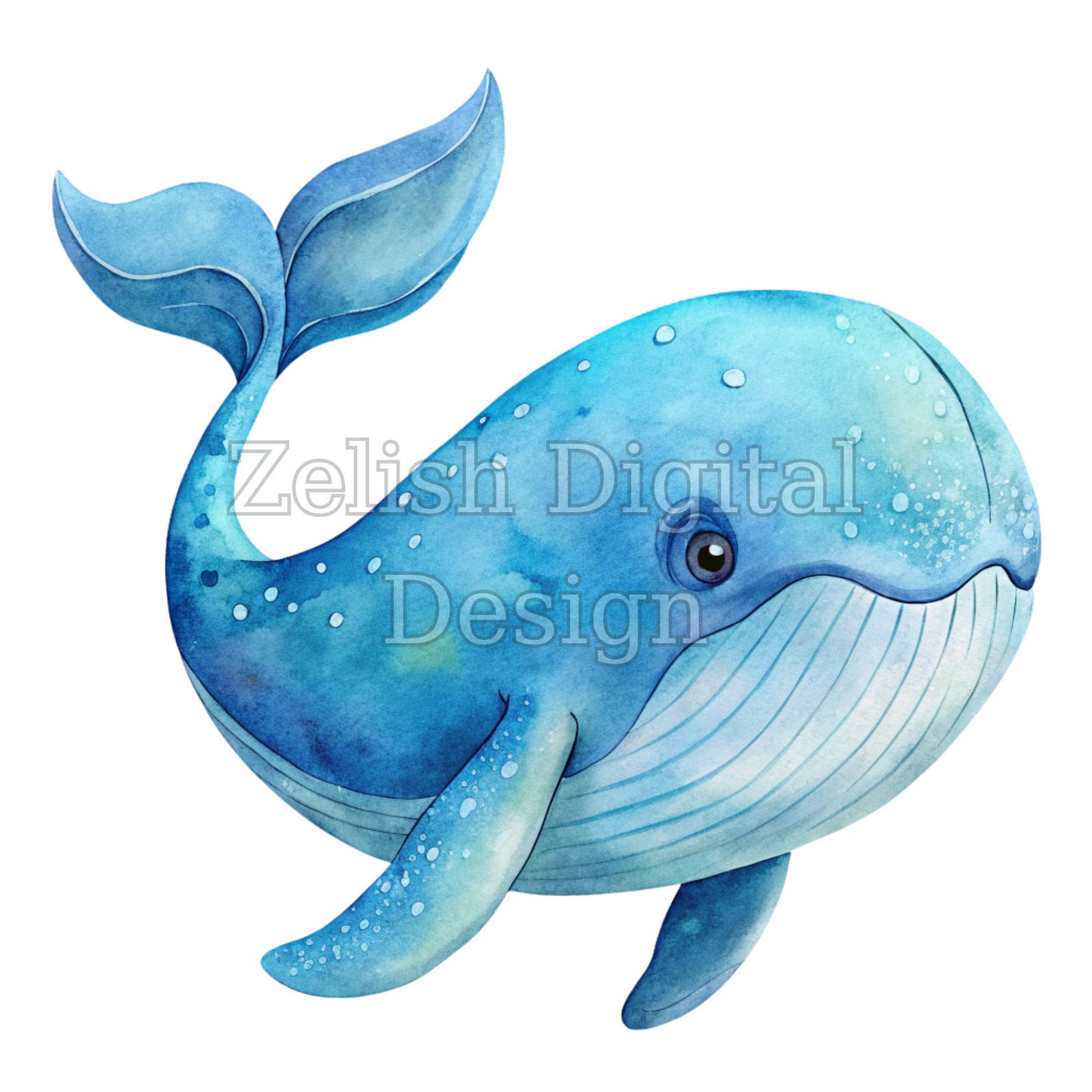 Watercolor Whale Clipart Bundle, Cute Whale Illustration, Printable ...