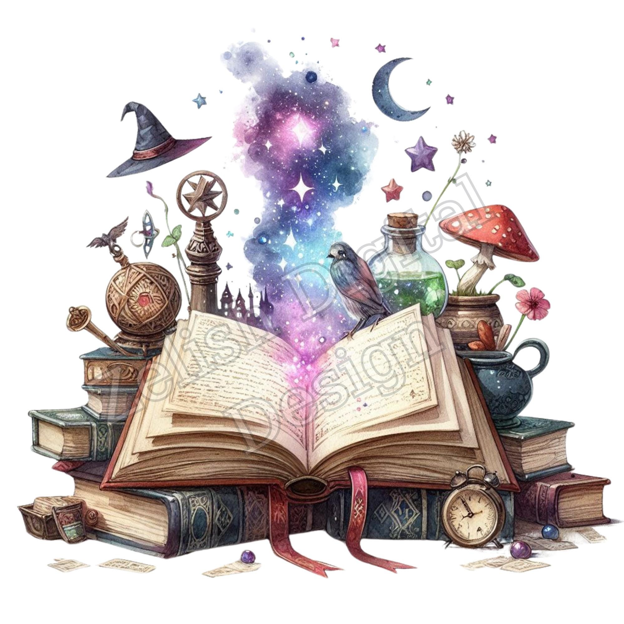 Magic Book Clipart Bundle, Fantasy Book Clipart, Printable Watercolor ...