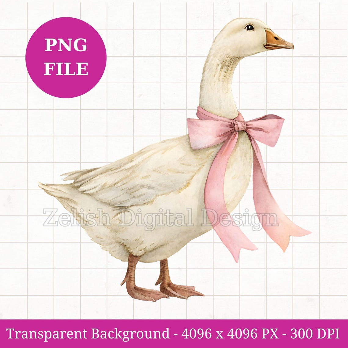 Watercolor Goose Pink Bow PNG Clipart, Nursery Art, Silly Goose ...