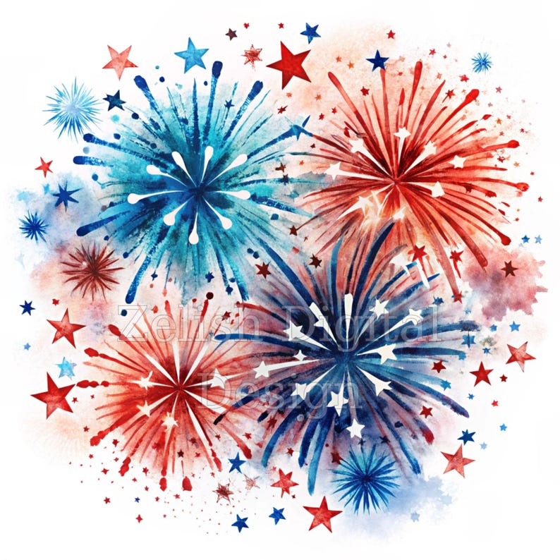 16 Watercolor Firework Clipart Bundle, Independence Day Patriotic 4th ...