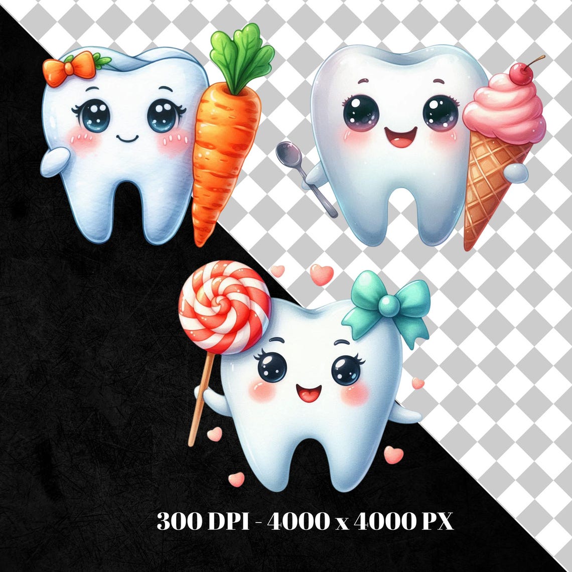 Watercolor Tooth Clipart Bundle, Dental Art (18 Transparent PNG Files ...