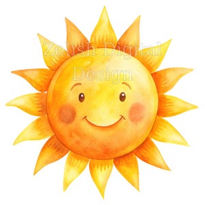 Watercolor Smiling Sun Clipart Bundle: Nursery Art Pngs (digital ...