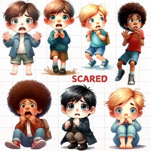 Watercolor Boy Emotions Clipart Bundle: 64 PNG Illustrations (digital ...