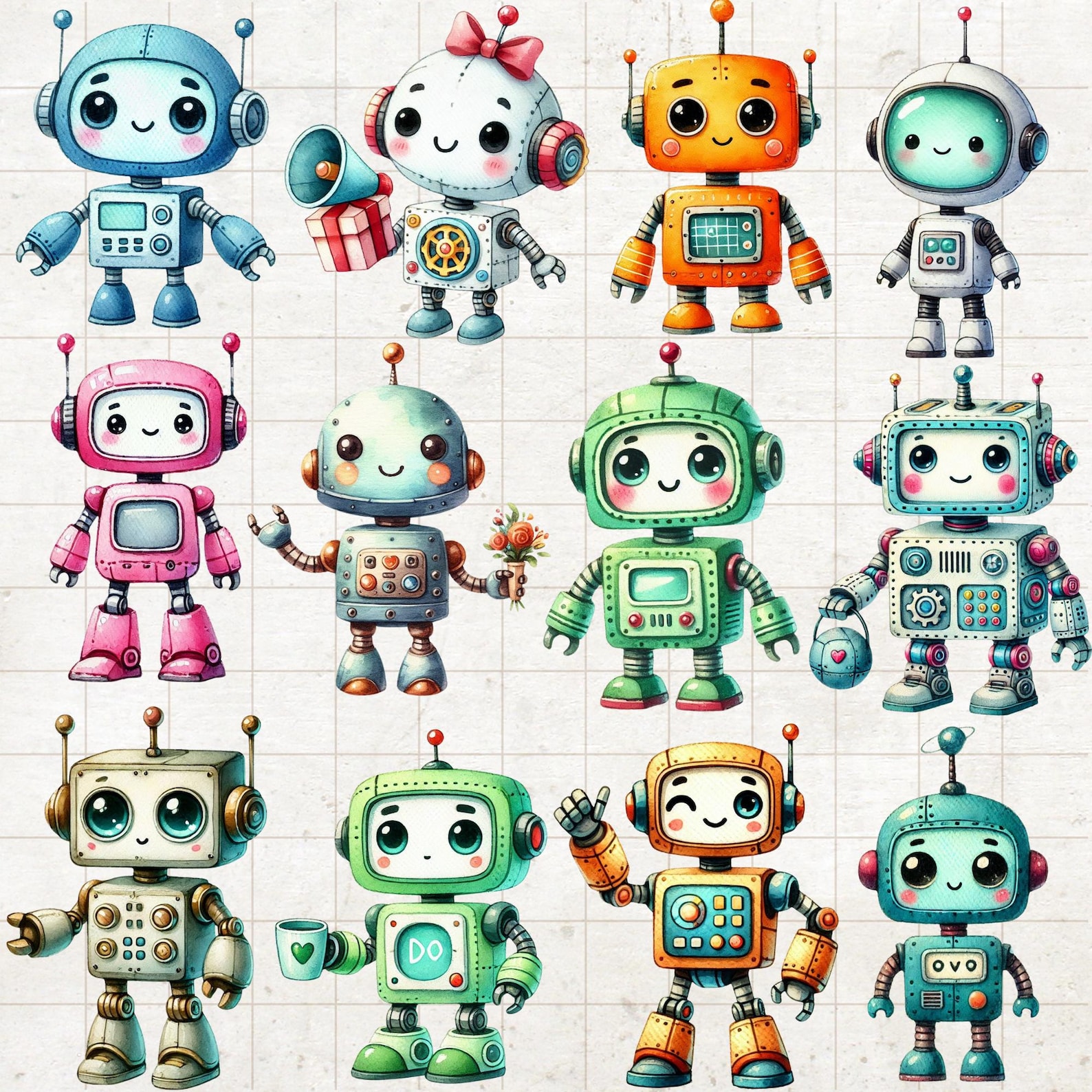 Watercolor Cute Robot Clipart, Transparent PNG (digital Download) - Etsy