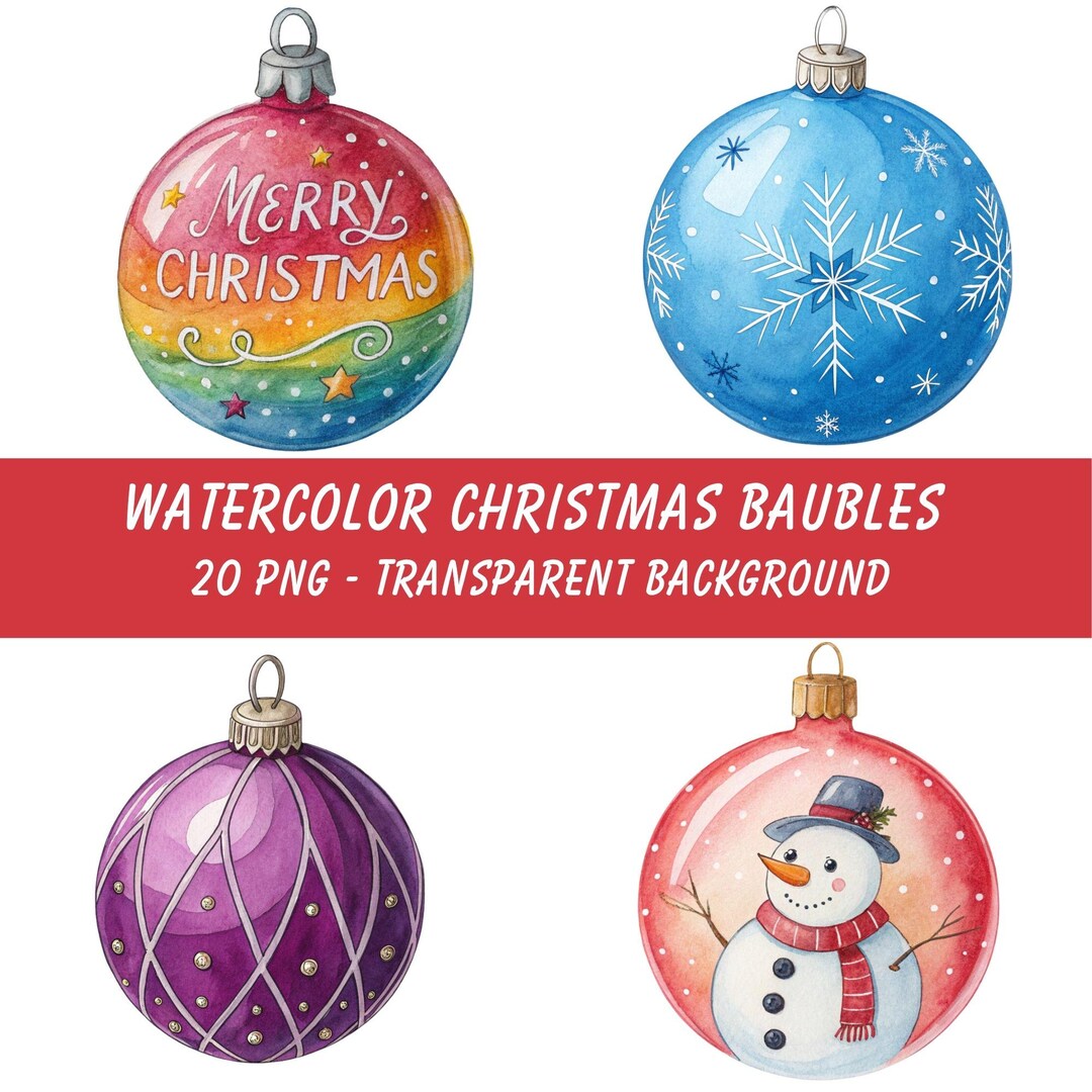 Watercolor Christmas Baubles Clipart Bundle: 20 Festive PNG Ornaments ...