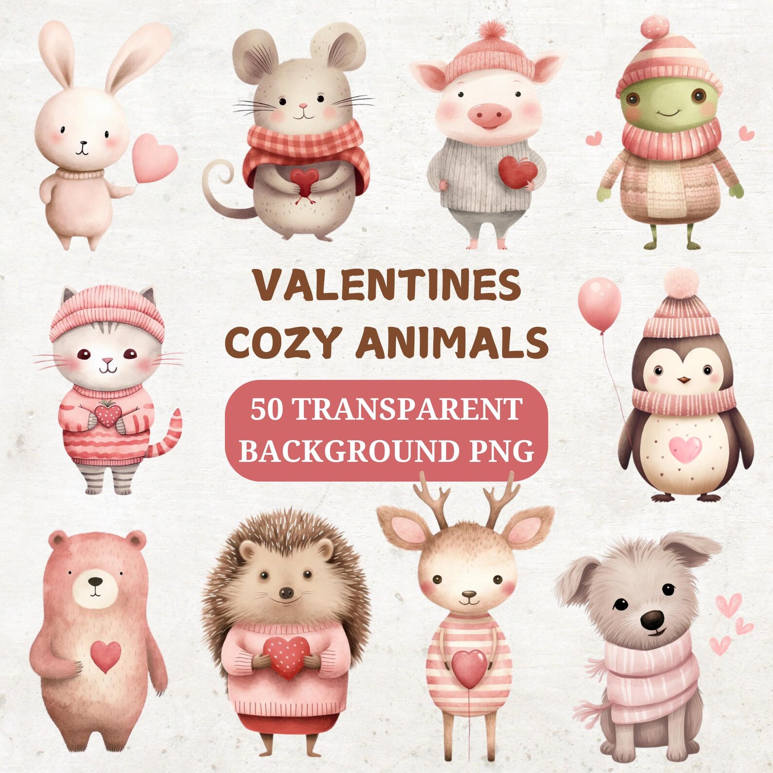 50 Valentines Day Animals Clipart, Watercolour Animals, Romantic ...