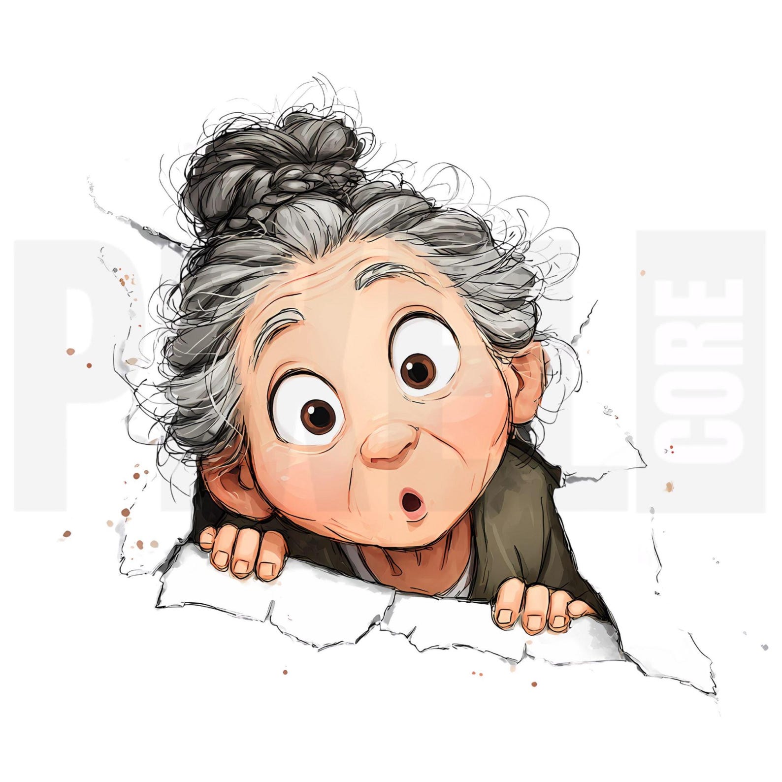 18 Quirky Peeking Grandma Clipart, PNG, Cartoon Granny Art, Cute ...