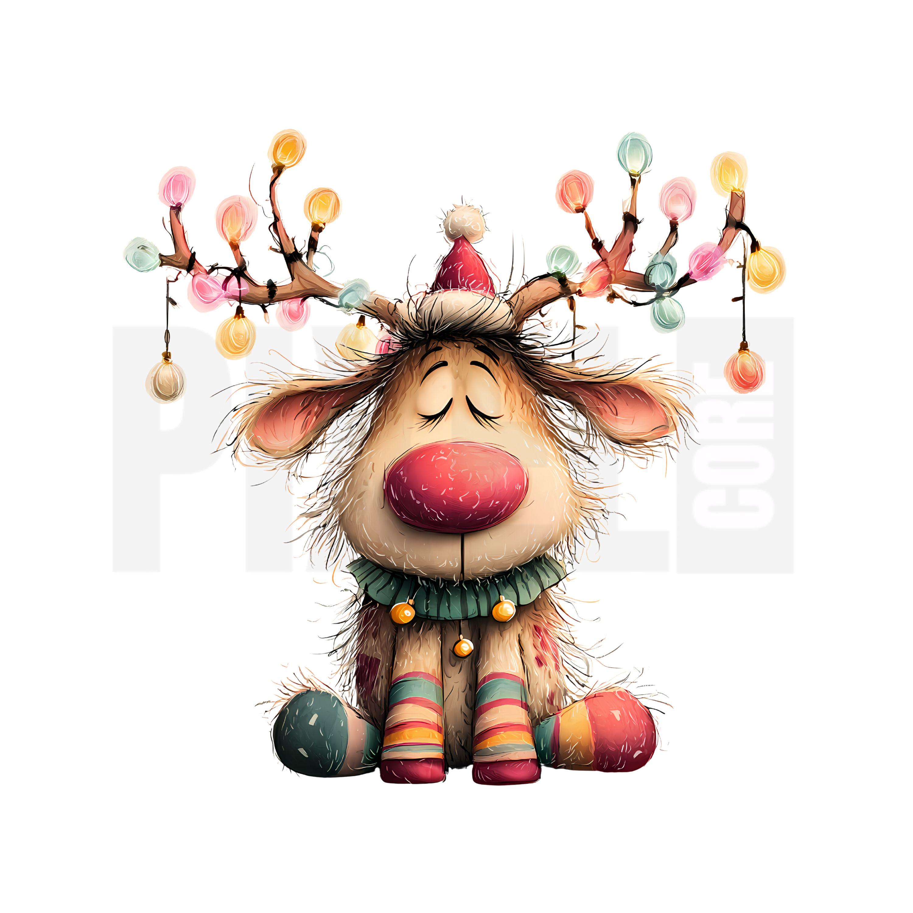 13 Quirky Christmas Reindeer Clipart, PNG, Whimsical Holiday, Junk ...