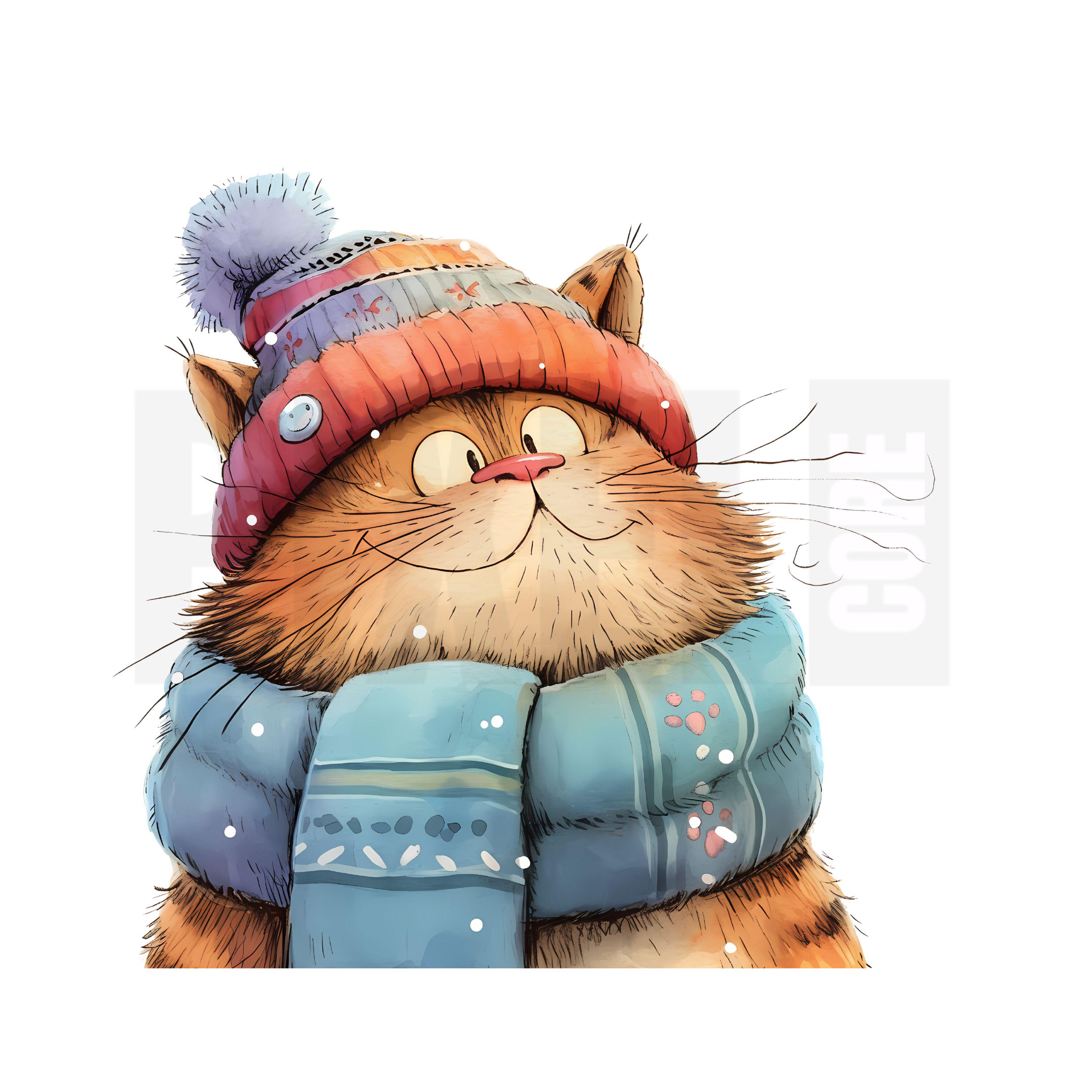 10 Quirky Winter Cat Clipart, PNG, Cozy Winter Holiday Kitty Art With ...